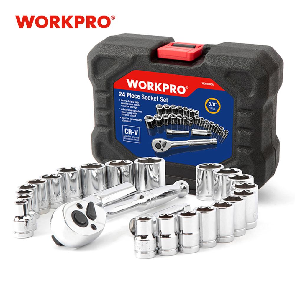 WORKPRO 24PC Tool Set Wrench Socket Set 3/8" Ratchet Wrench Socket ...